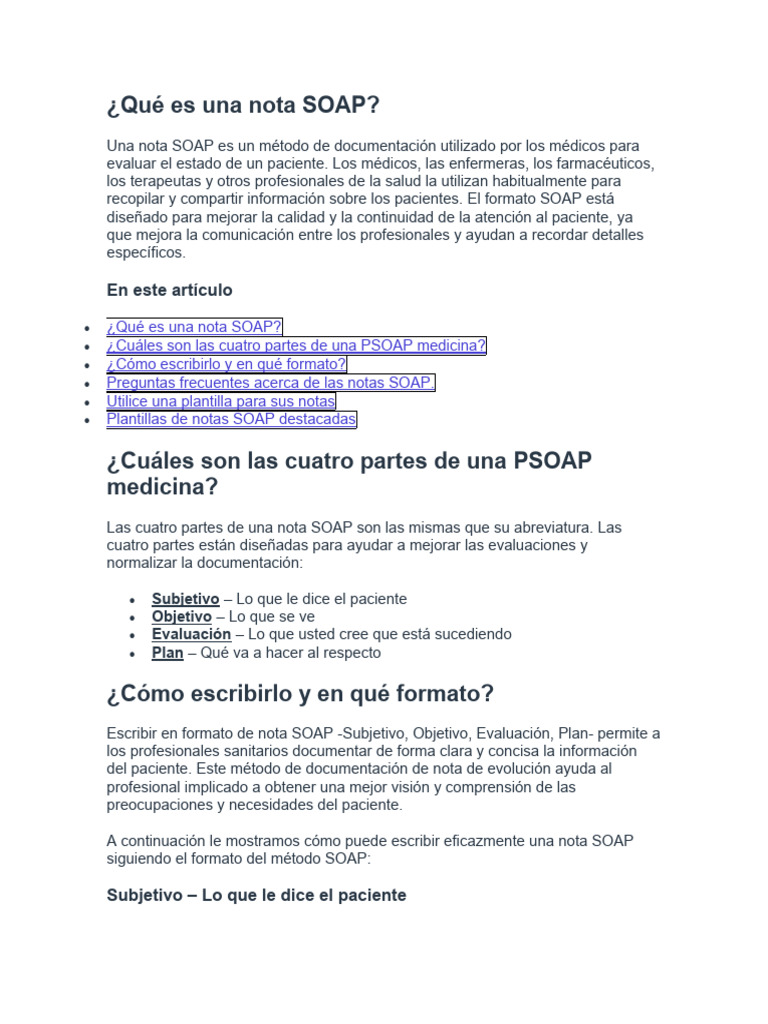 Guía para Escribir Notas SOAP en Medicina | PDF | Ciencias de la Salud ...