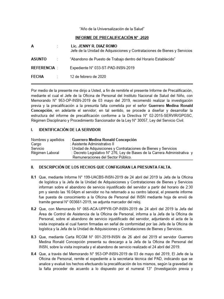 Modelo De Informe De Precalificación Descargar Gratis Pdf Mandato