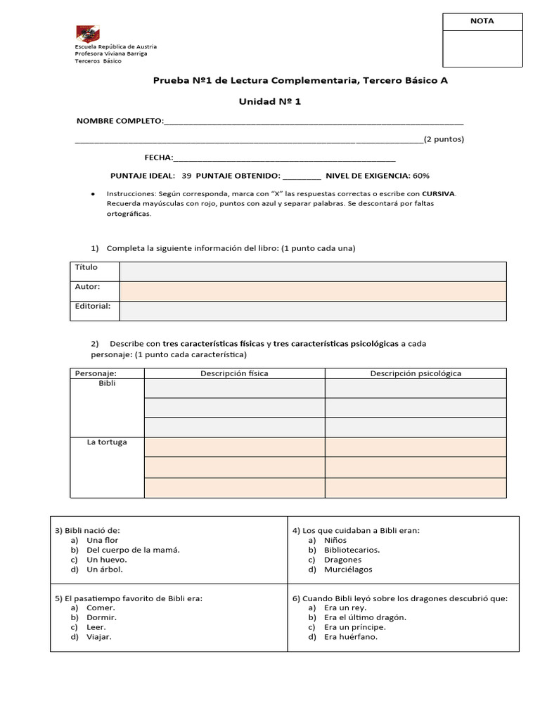Prueba Tercero A Soy Una Biblioteca | PDF