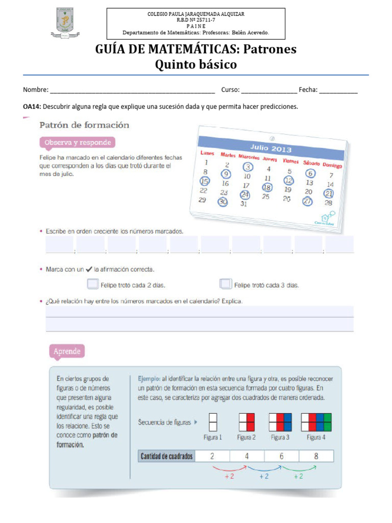 GUIA MATEMÁTICA Patrones | PDF