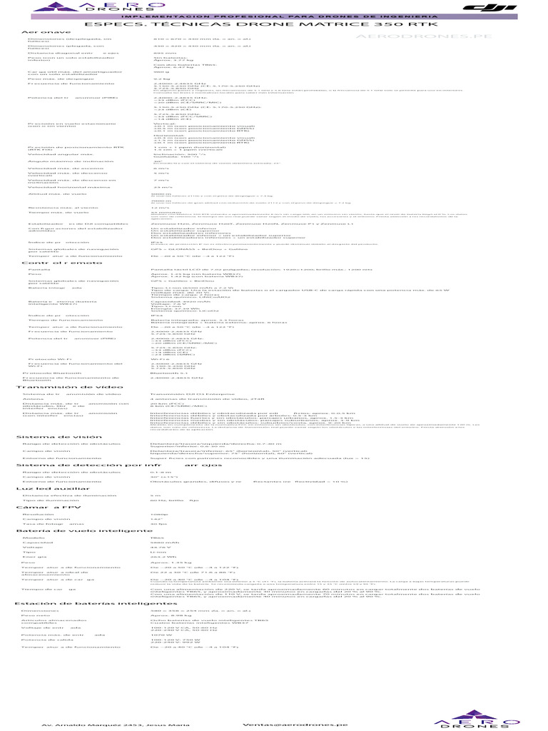Especificaciones Drone Matrice 350 RTK | PDF | Cantidad | Ingenieria Eléctrica