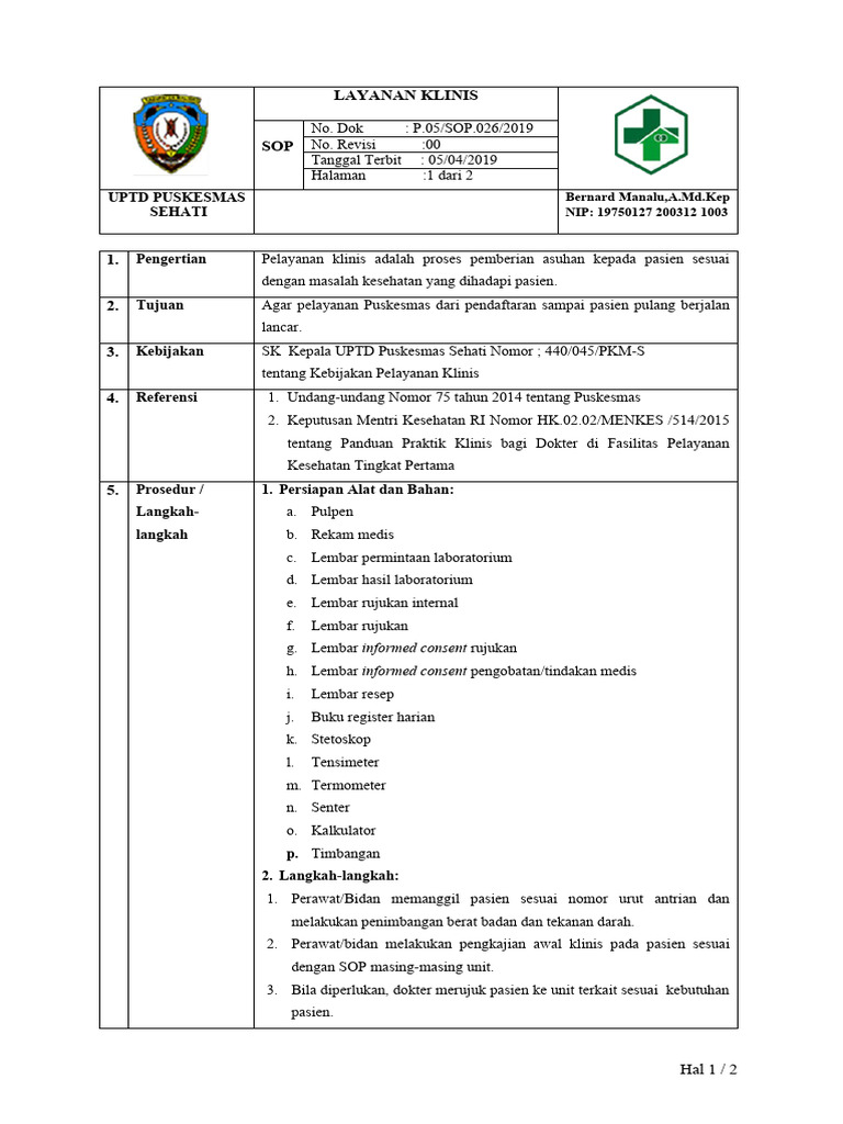 Prosedur Pelayanan Klinis Puskesmas | PDF | Pengembangan Diri