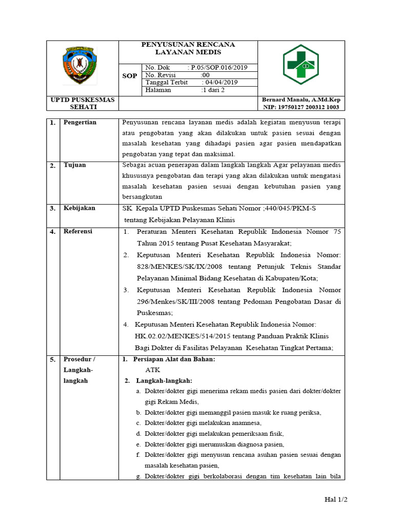 SOP Penyusunan Rencana Layanan Medis FIX | PDF | Pengembangan Diri | Kesehatan Holistik