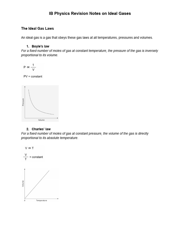 IB Physics Ideal Gas Revision Notes | PDF | Gases | Temperature
