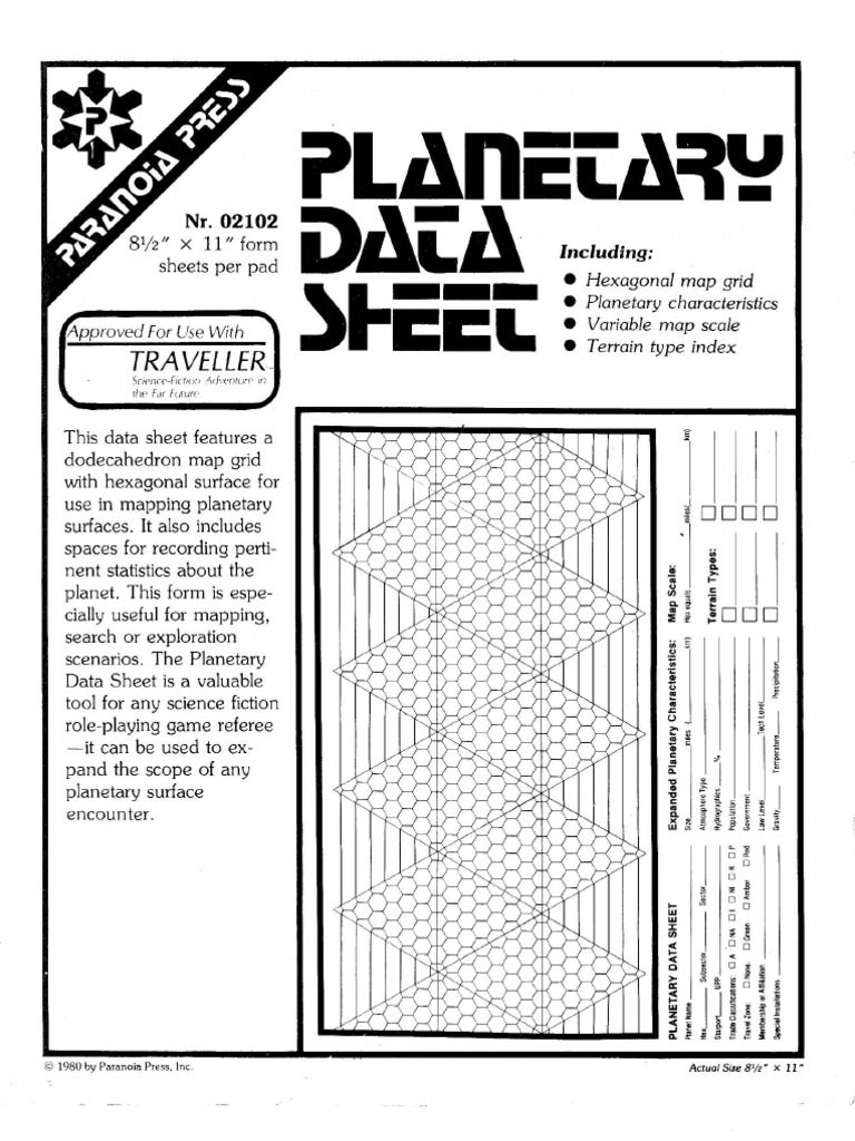 Traveller - Planetary Data Sheet | PDF