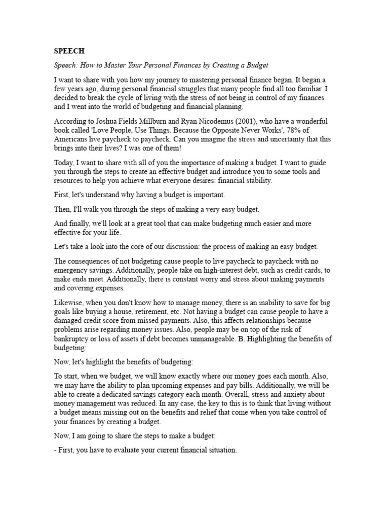 7 Minute Speech - Final - Jeffrey Henriquez | PDF | Expense | Budget