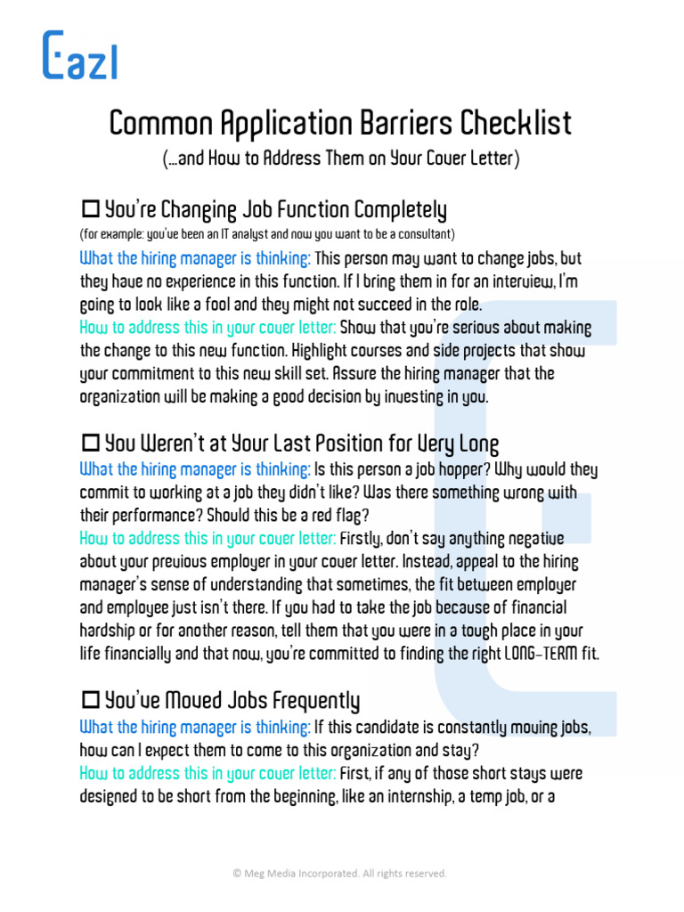 3.1 Eazl 'S Application Barriers Checklist | PDF | Employment | Social ...