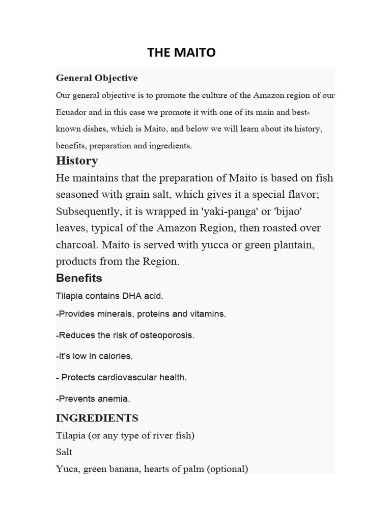 Maito: Tradición y Receta Amazónica | PDF | Industria de alimentos ...