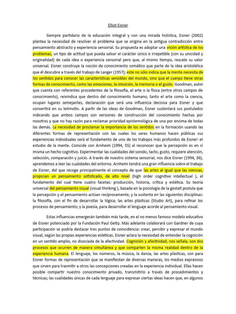 Elliot Eisner | PDF | Pensamiento | Experiencia