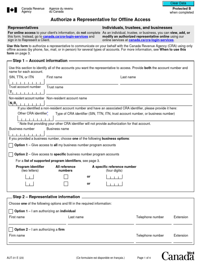 Canada Revenue Authorize A Representative For Offline Access | PDF ...