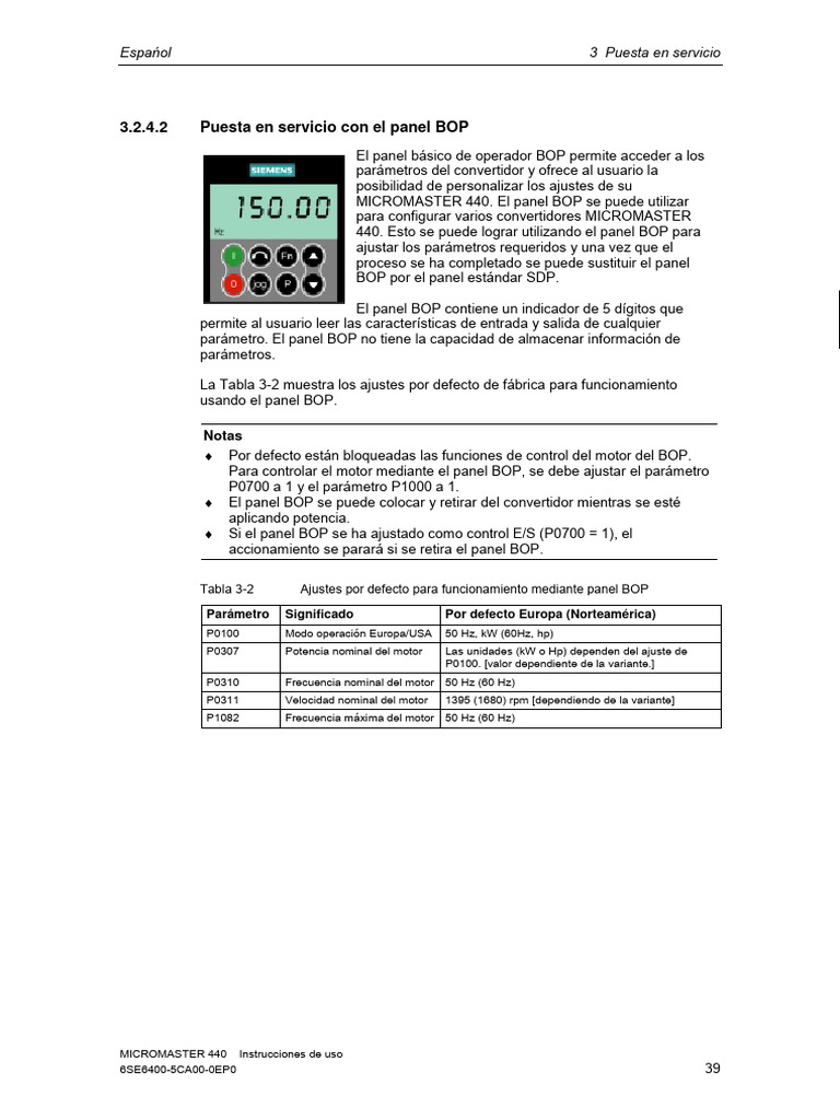 Siemens Micromaster 440 Manual De Uso P2 Pdf Corriente