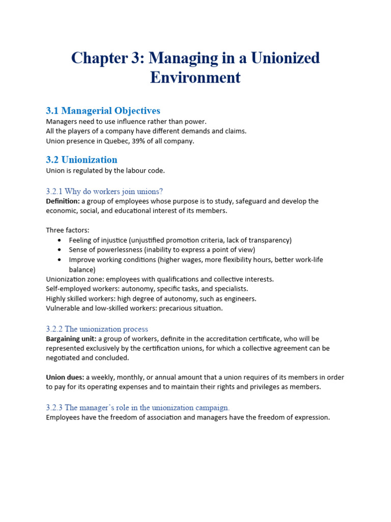 CHAPTER 3 - Managing in A Unionized Environment | PDF | Trade Union ...