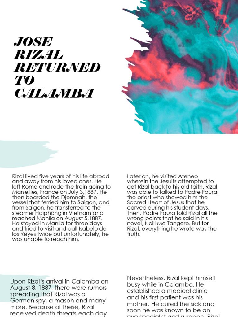 4-Jose Rizal Returned To Calamba | PDF | History | Religion & Spirituality 4-Jose Rizal Returned To Calamba | PDF | History | Religion & Spirituality