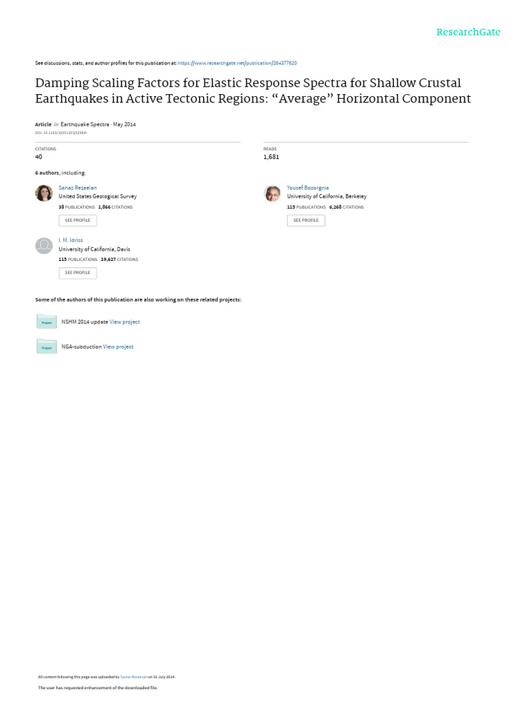 2014 Rezaeian Damping Scaling Factors For Elastic Pdf Linear