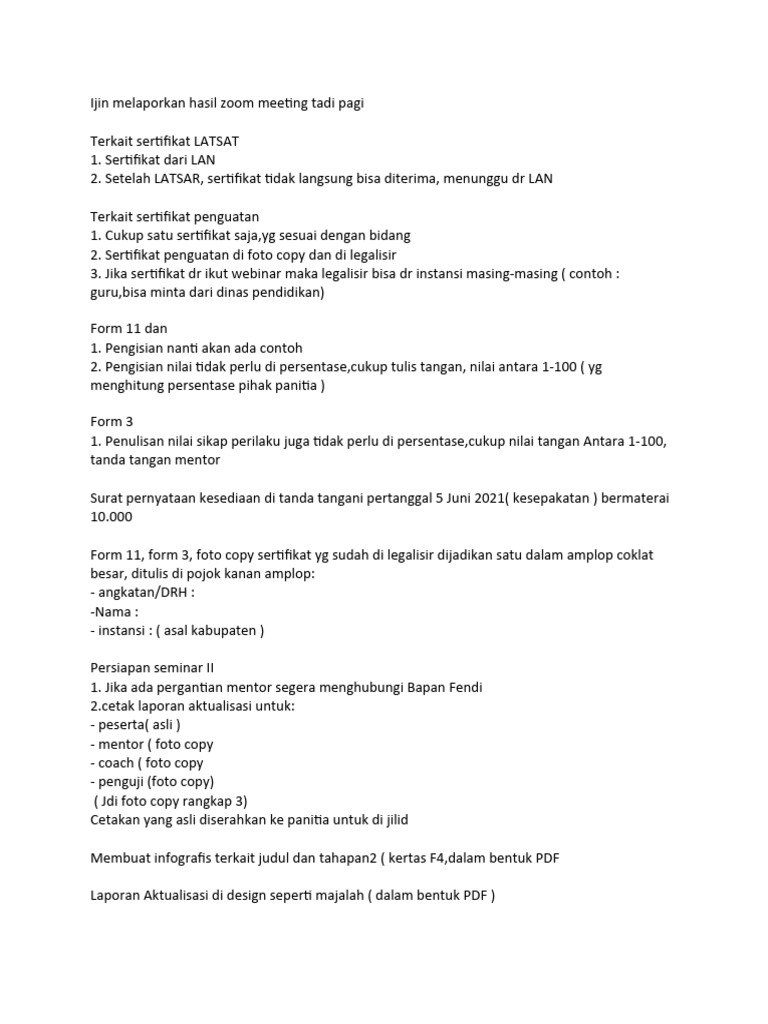 Ijin Melaporkan Hasil Zoom Meeting Tadi Pagi | PDF | Karier & Perkembangan