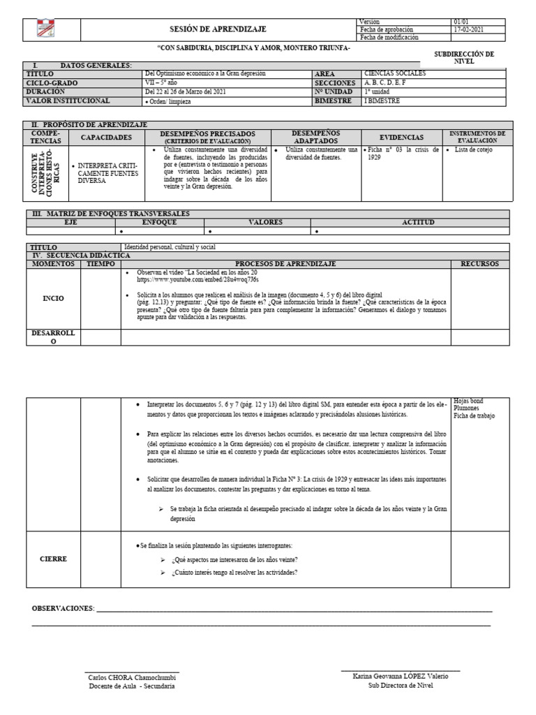 Sesion N1 CCSS Del Optimismo Economico A La Gra Depresion | PDF ...