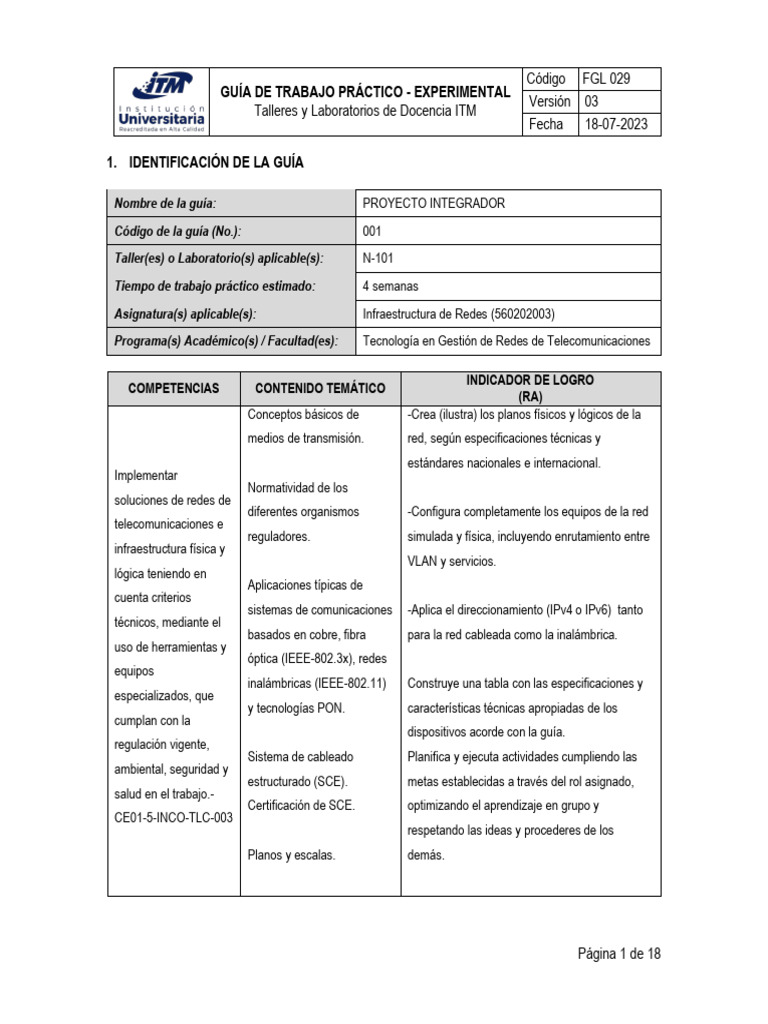 FGL 029 Guia de Trabajo Proyecto Infraestructura de Redes Ver 2may2024 | PDF | Línea de ...