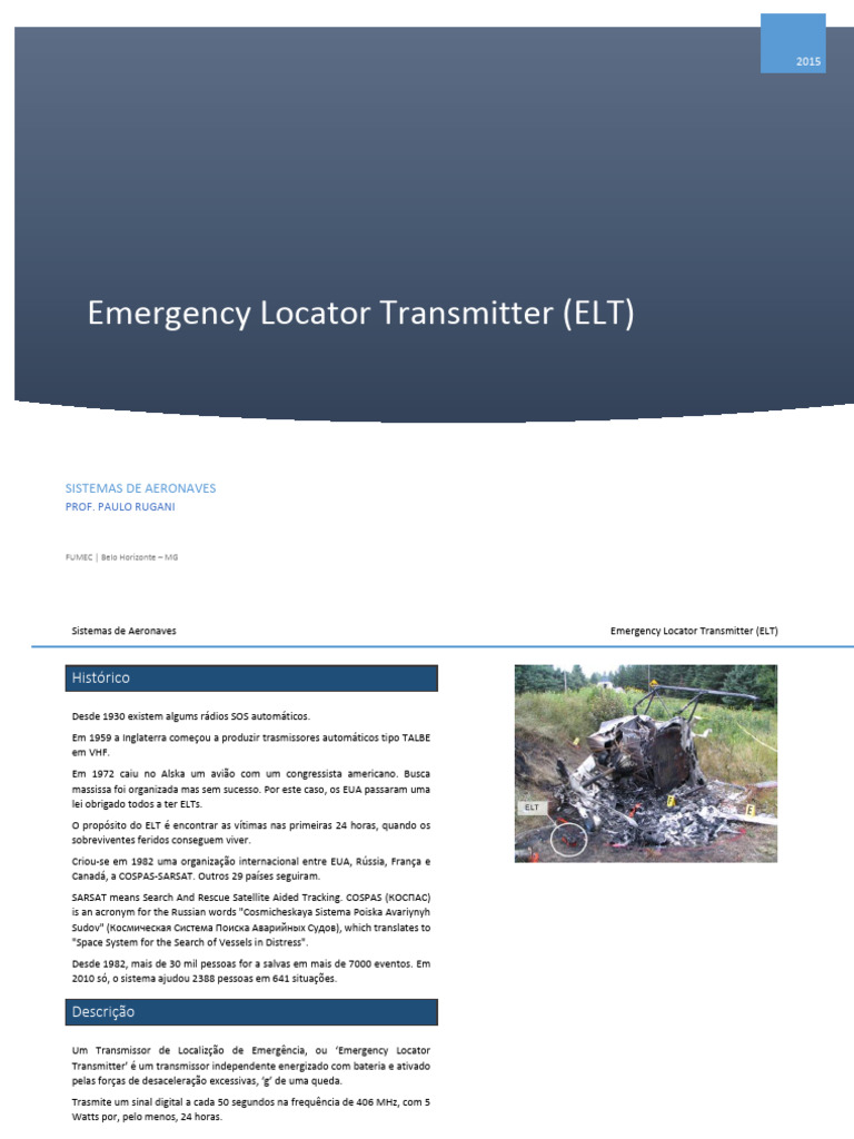 Emergency Locator Transmitter (ELT) | PDF | Satélite | Aeronave