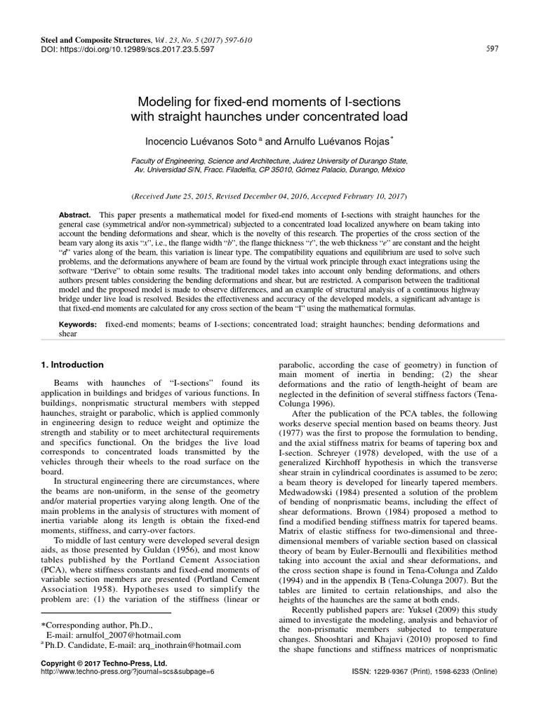 9. Modeling for fixed-end moments of I-sections with straight haunches under concentrated load ...