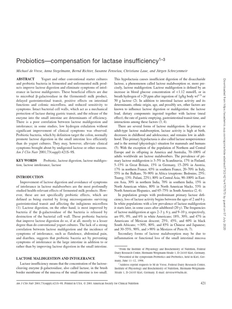 Probiotics and Lactose Digestion | PDF | Gastroenterology | Medical ...