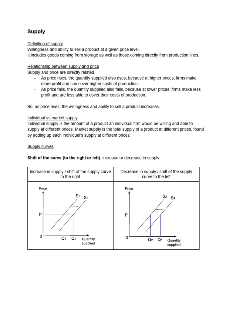 IGCSE Economics Revision Notes on Supply | PDF | Supply (Economics ...