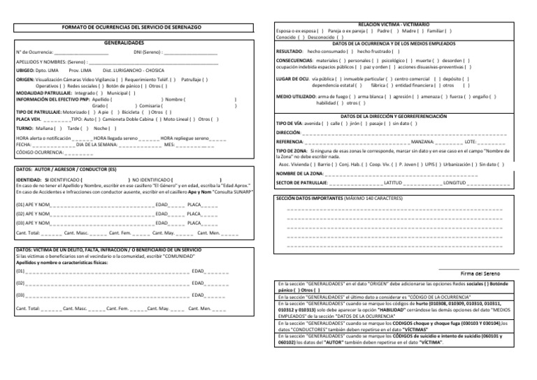 Formato de Ocurrencias Del Servicio de Serenazgo Rm 047-2024-In - A4 | PDF