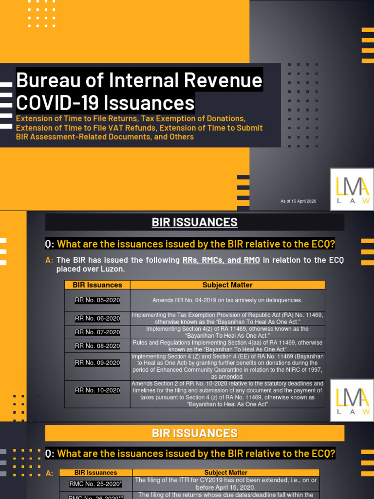 Lma Law Bir Issuances Qa As of 15 April 2020 | PDF | Taxes | Tax Refund