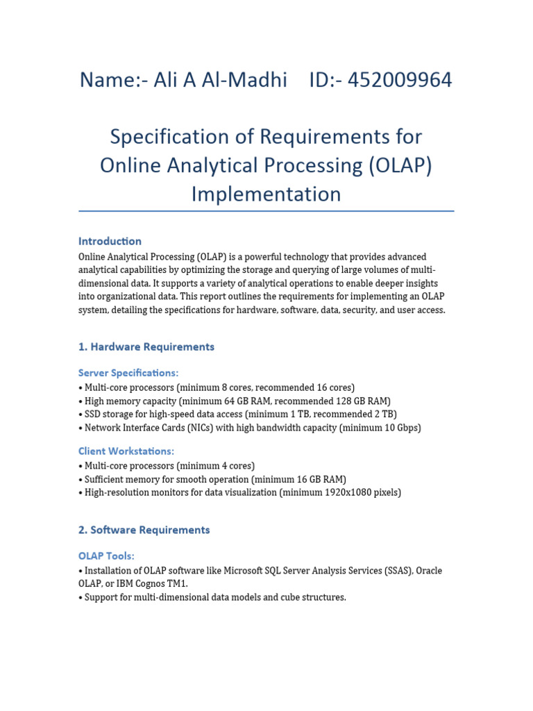 OLAP Implementation Specifications | Download Free PDF | Databases | Security