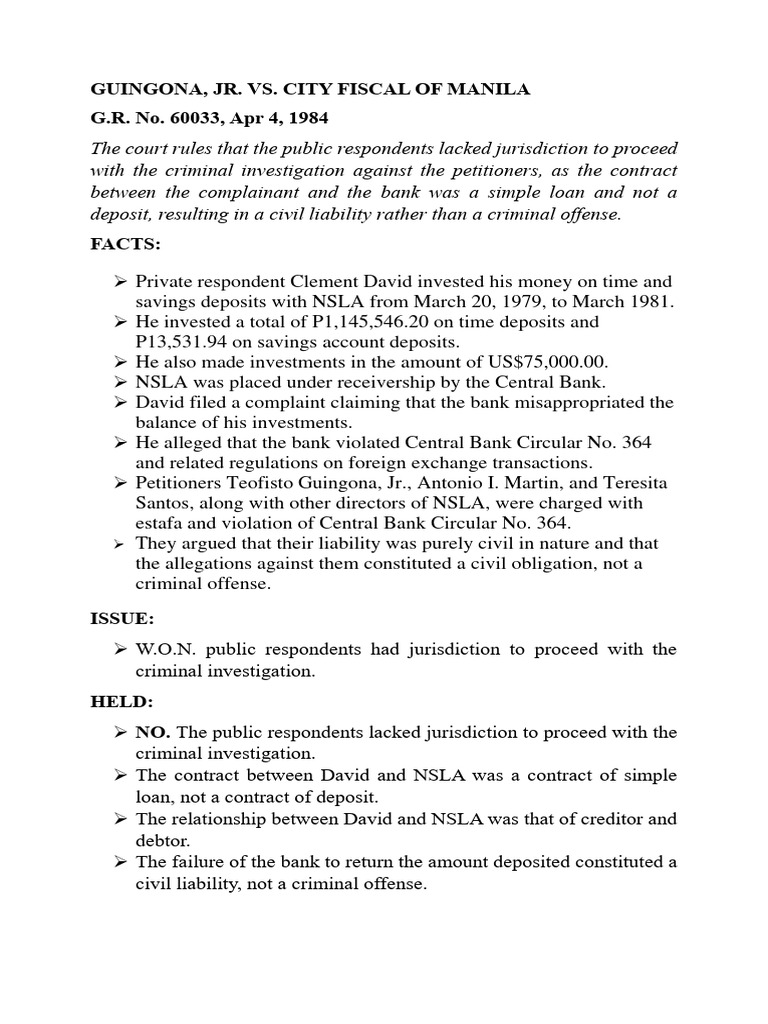 GUINGONA | PDF | Banks | Bankruptcy