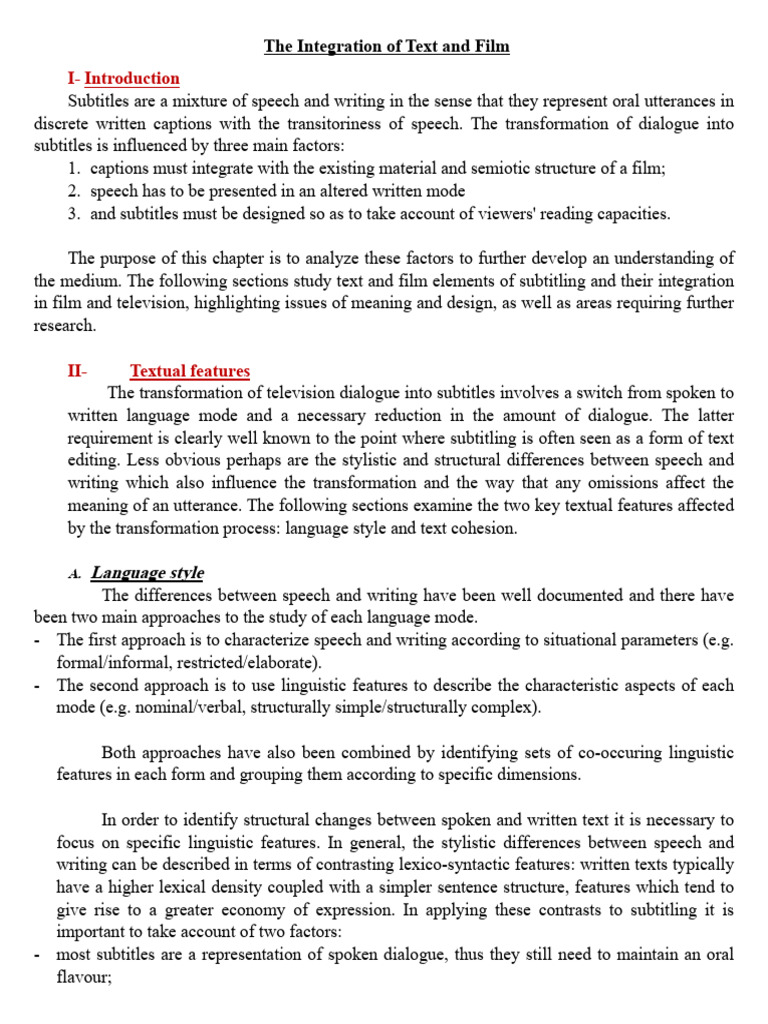 I-Introduction: The Integration of Text and Film | PDF | Linguistics | Word