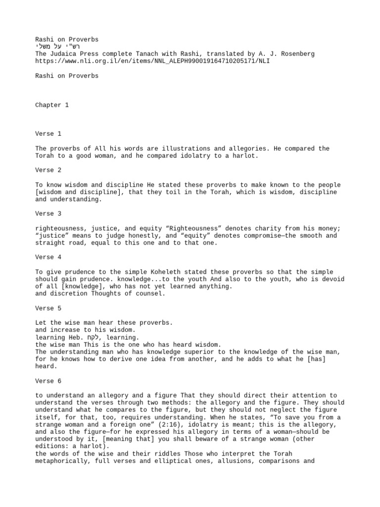 Rashi's Commentary on Proverbs | PDF | Book Of Proverbs | Sin