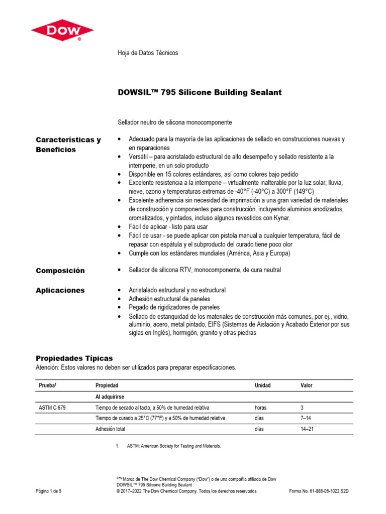 61 885 Dowsil 795 Silicone Building Sealant | PDF | Materiales