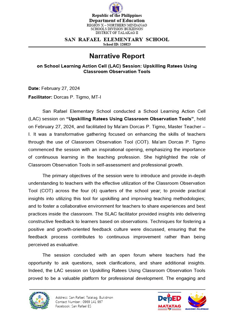 LAC Report: Upskilling Teachers with COT | PDF | Teachers | Learning