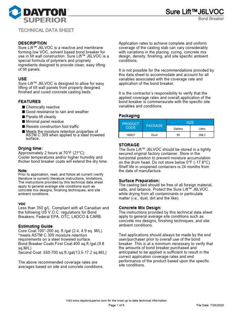 Sure Lift J6lvoc Tech Data Sheet | PDF | Concrete | Damages