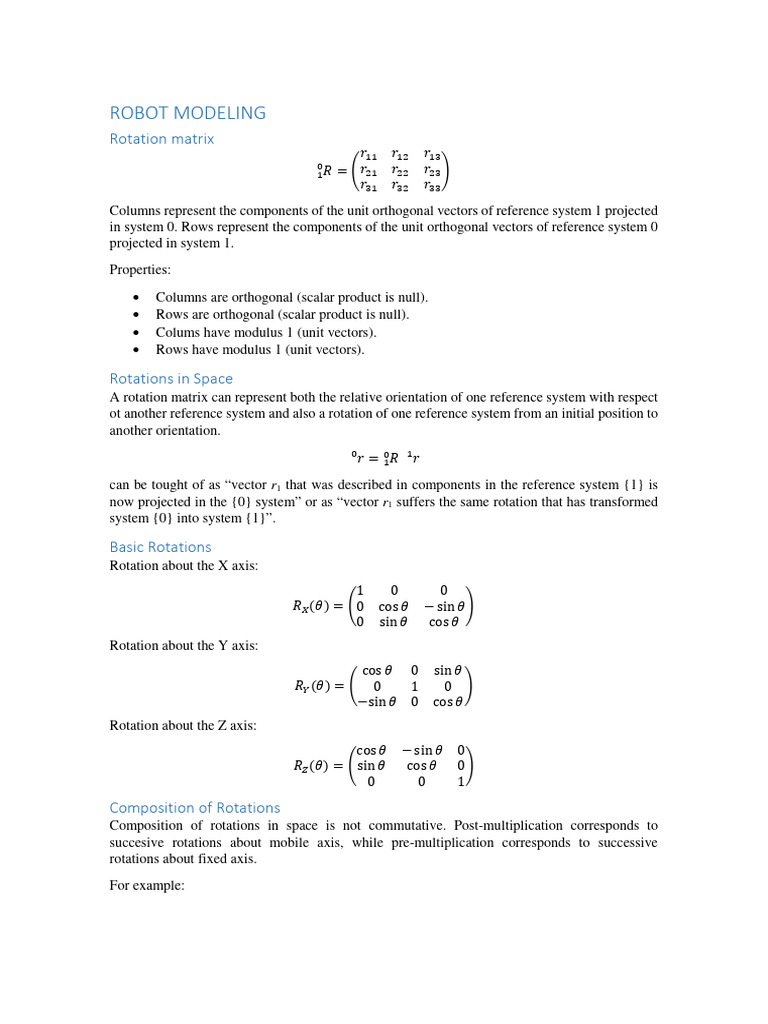 Rotation Matrices in Robot Modeling | PDF | Trigonometric Functions ...