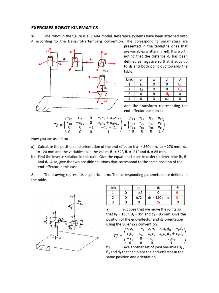 Exercises Robot Kinematics | PDF | Mechanics | Mathematical Objects