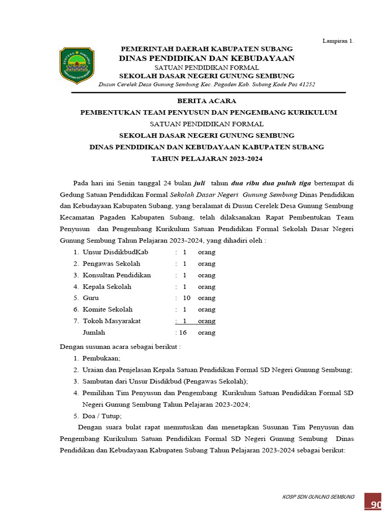 Pembentukan Tim Kurikulum SDN Gunung Sembung | PDF