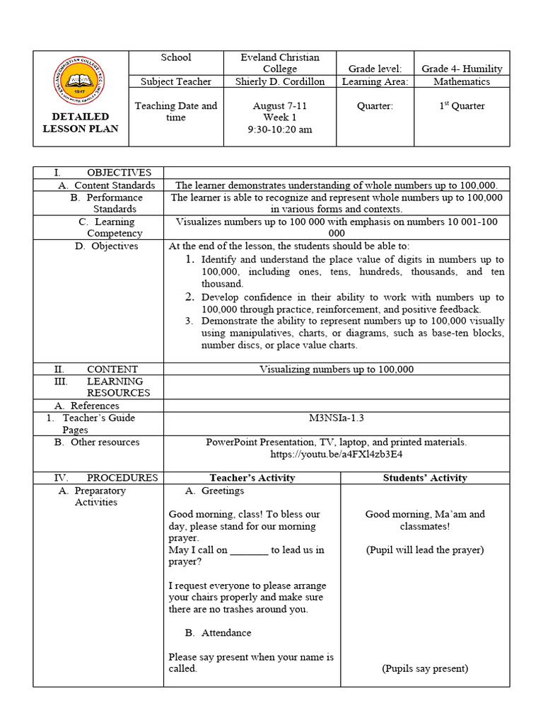 Math Quarter 1 Week 1 Pdf Teachers Learning