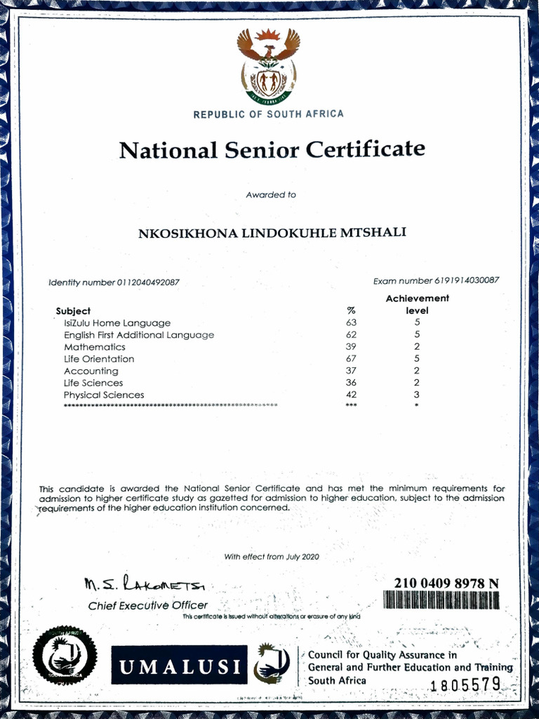 National Senior Certificate | PDF