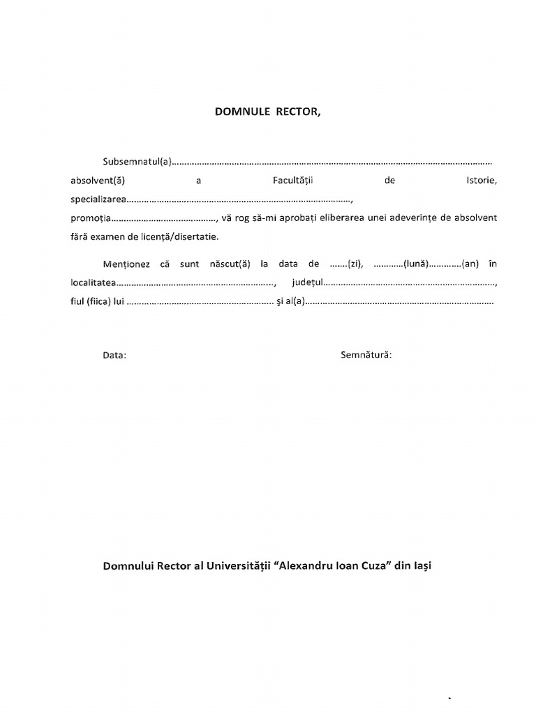 Modele CERERE Adev Fara Licenta Disertatie | PDF