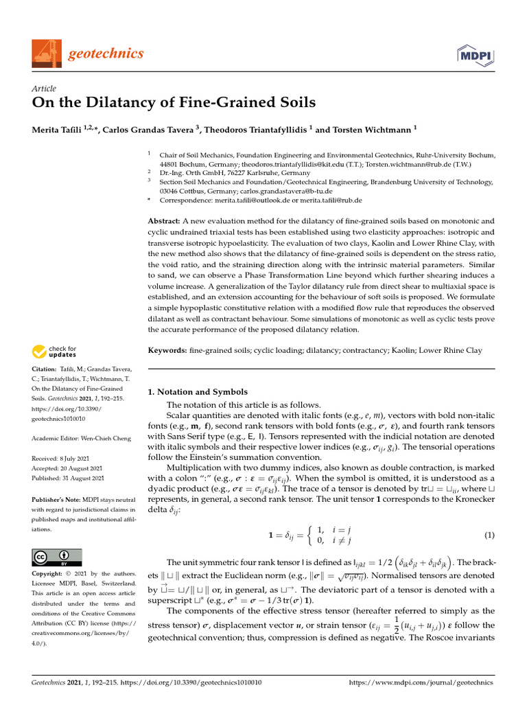 Tafili Et Al 2021 Geotechnics - On The Dilatancy of Fine-Grained Soils ...