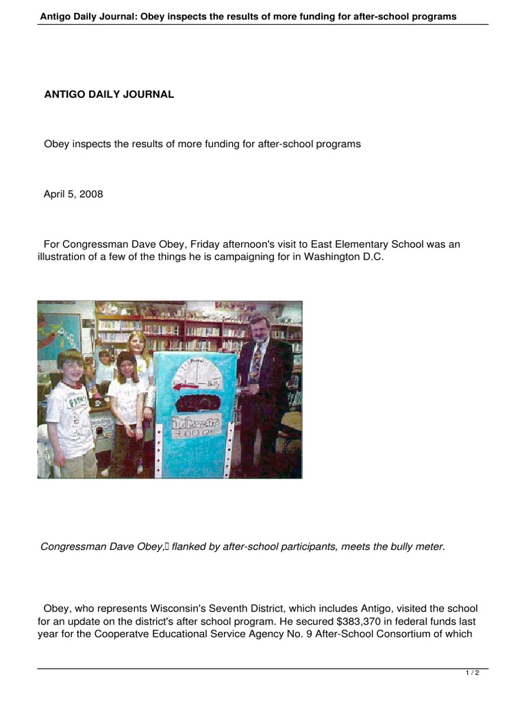 Congressman Dave Obey, Flanked by After-School Participants, Meets The ...