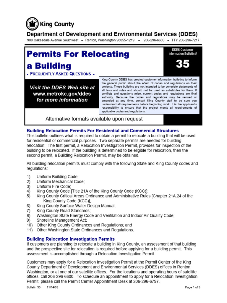 Permits For Relocating A Building: Department of Development and ...