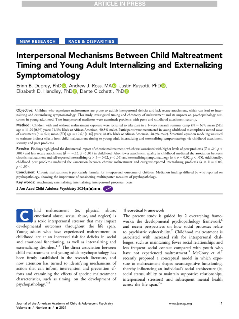 Interpersonal Mechanisms Between Child Maltreatment JAACAP | PDF ...