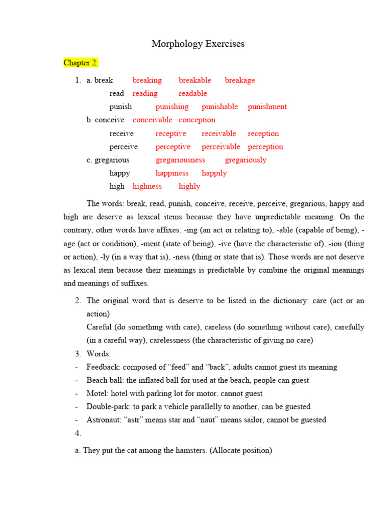 Morphology Exercises | PDF | Verb | Word