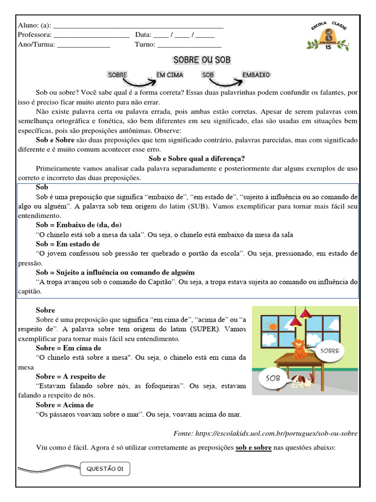 Atividade Sobre Sob | PDF | Palavra | Estado