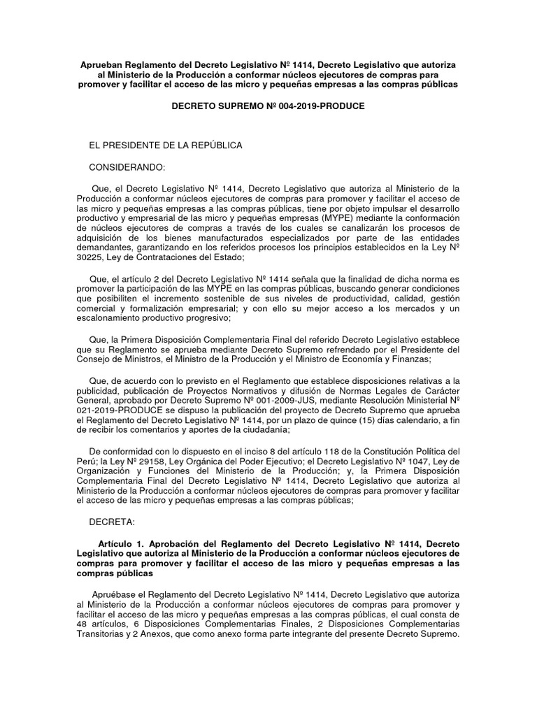 Reglamento del Decreto Legislativo 1414 | PDF | Pequeñas y medianas ...