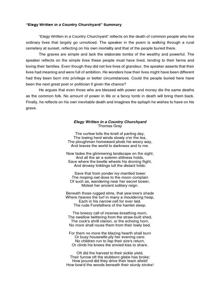 Elegy Written in A Country Churchyard | PDF | Religion & Spirituality ...