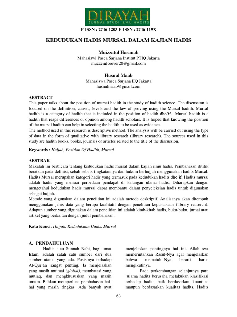 Studi Hadis Mursal | PDF | Agama & Spiritualitas