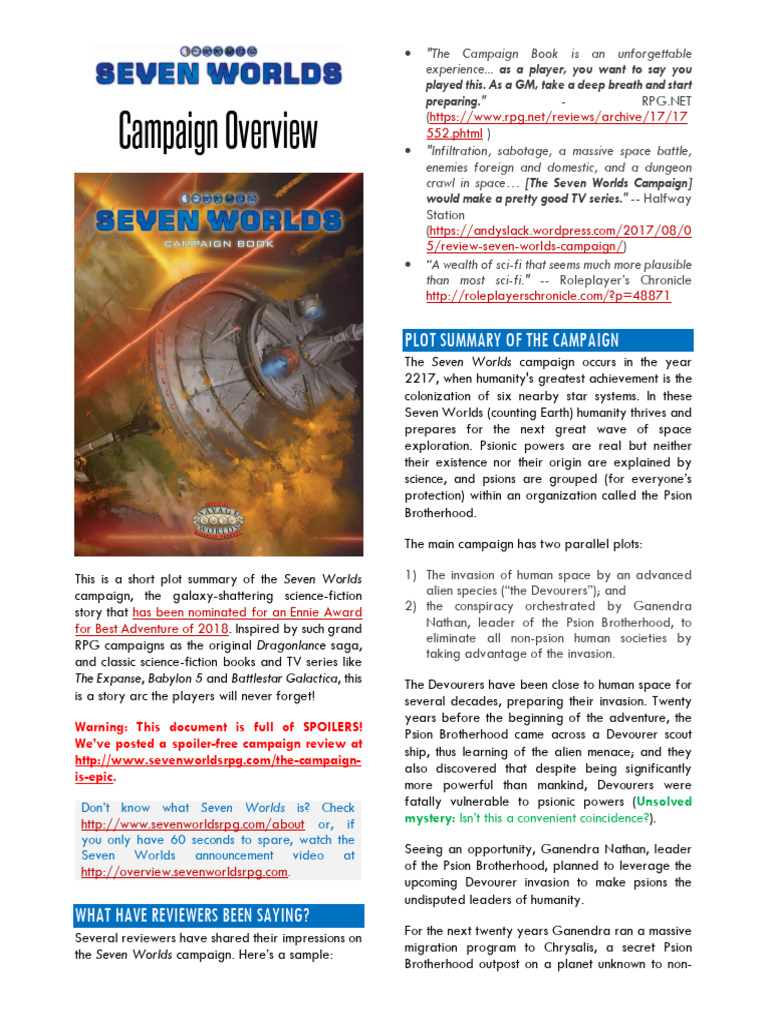 Seven Worlds Campaign Overview | PDF | Games & Activities | History